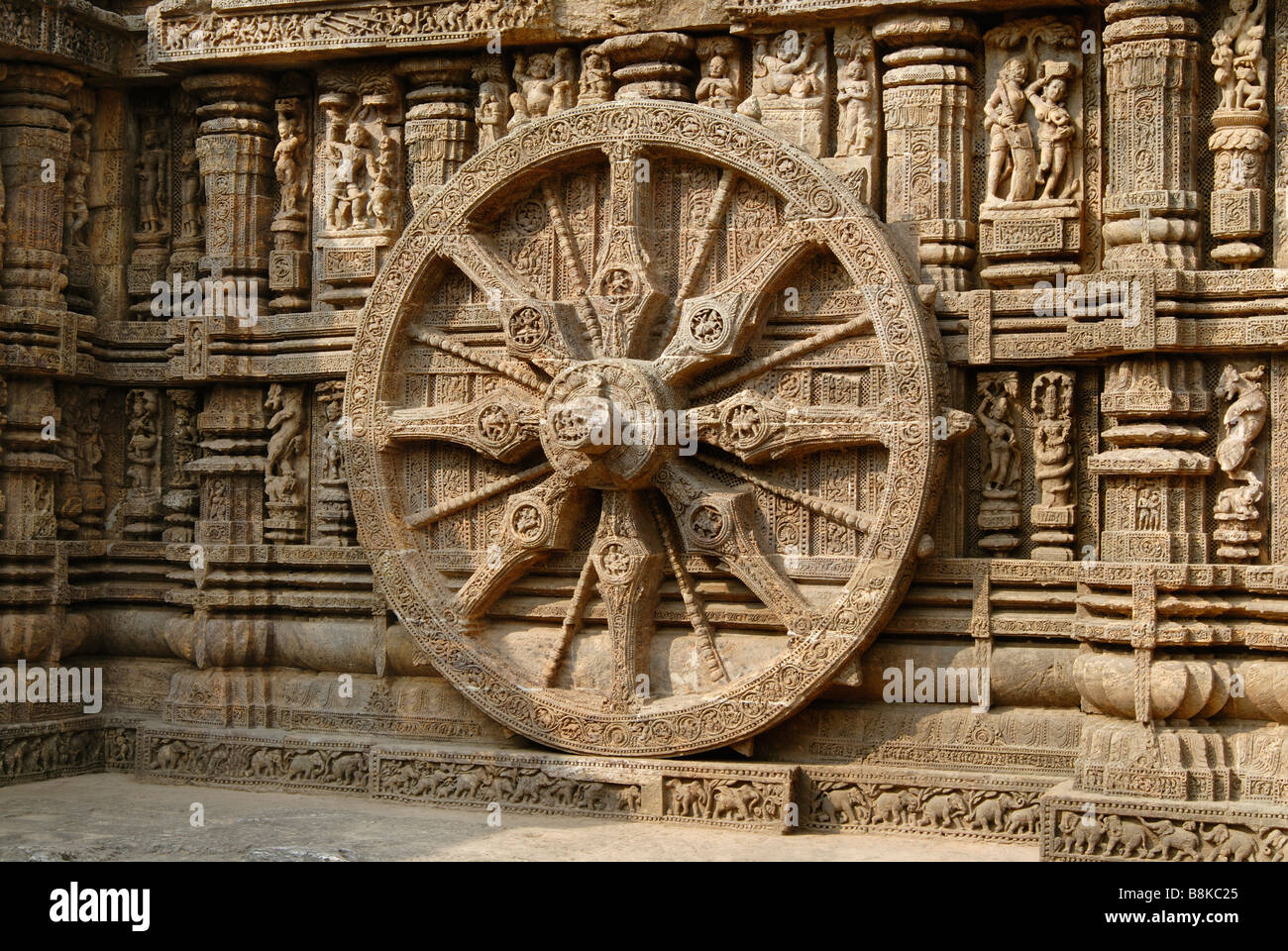 Konark- Sun Temple, One of the wheels on the South-eastern side and ...