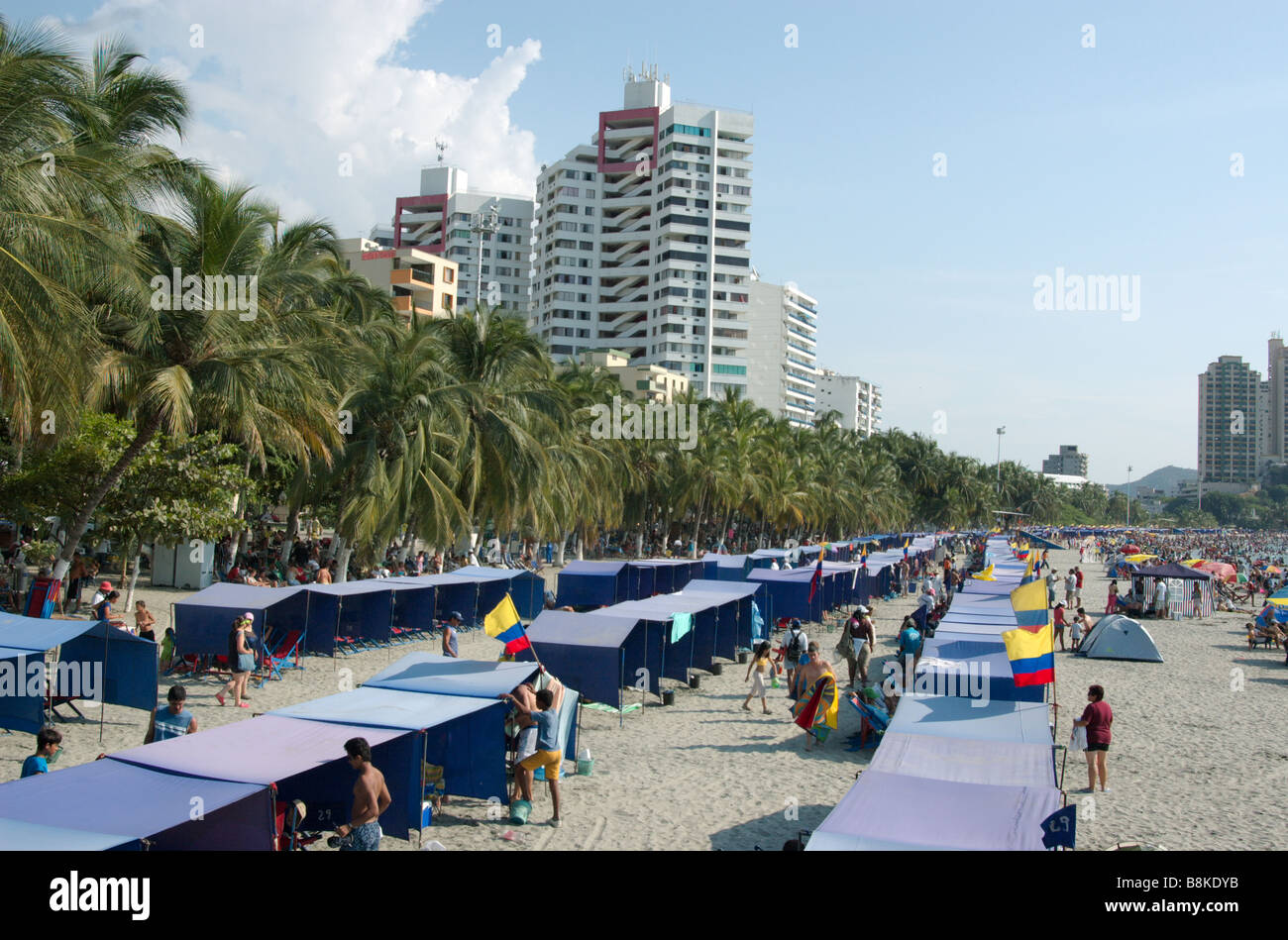 Lines of beach canopies on the sand, Rodadero Beach, Colombia Stock ...