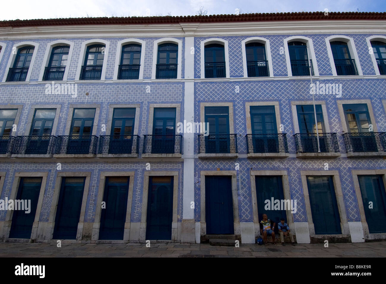 Old colonial building with typical Portuguese blue tiles at historical ...