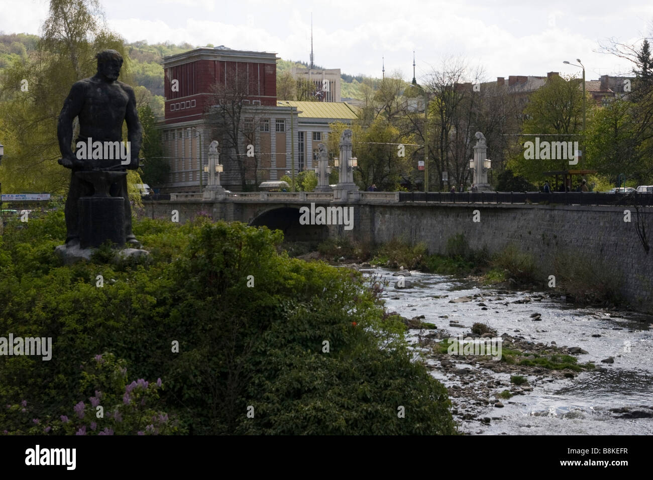 Gabrovo centre, blacksmith Racho monument upon a cliff in the Yantra ...