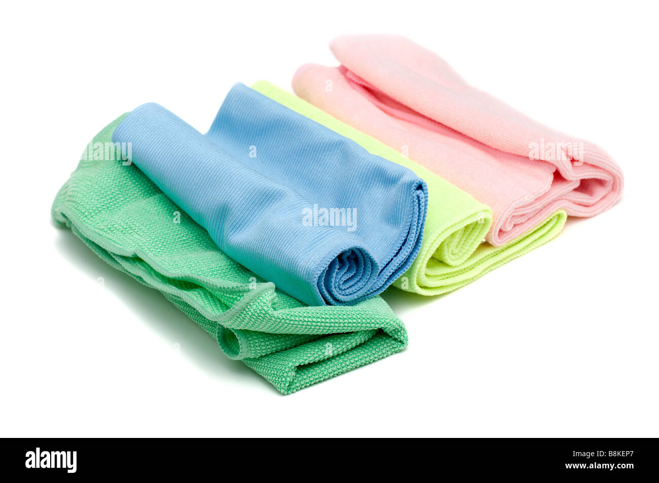 Pile of four coloured microfibre cloths Stock Photo - Alamy