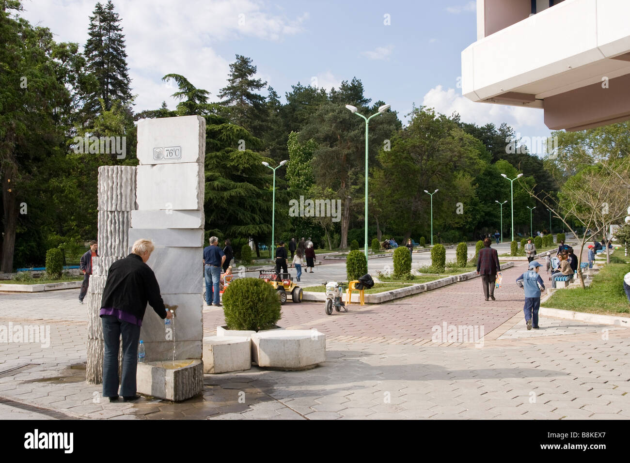 Sandanski town, well-known park in springtime, drinking mineral water ...