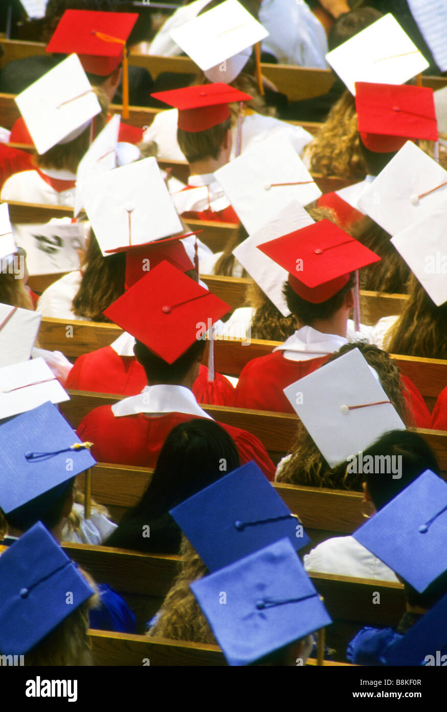 Red white blue cap gown graduate graduation commencement diploma school ...
