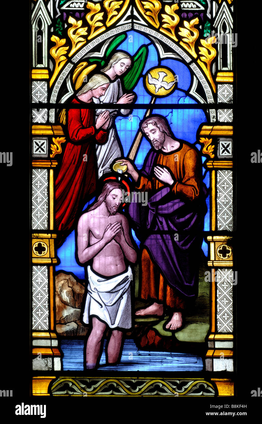 Christ`s baptism stained glass, St Mary and St Leodegarius Church ...