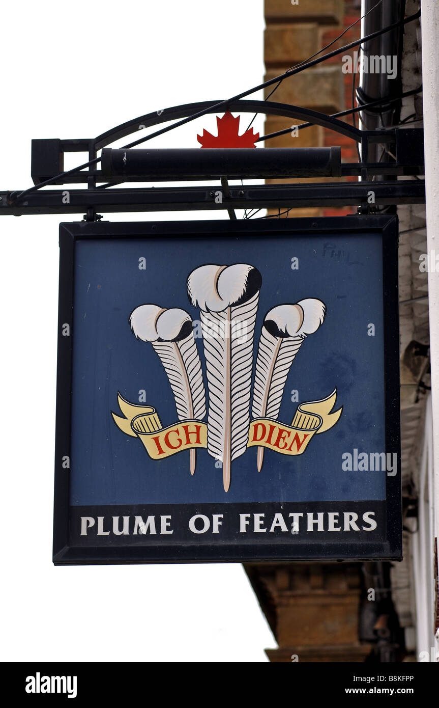 Plume of Feathers pub sign, Daventry, Northamptonshire, England, UK ...