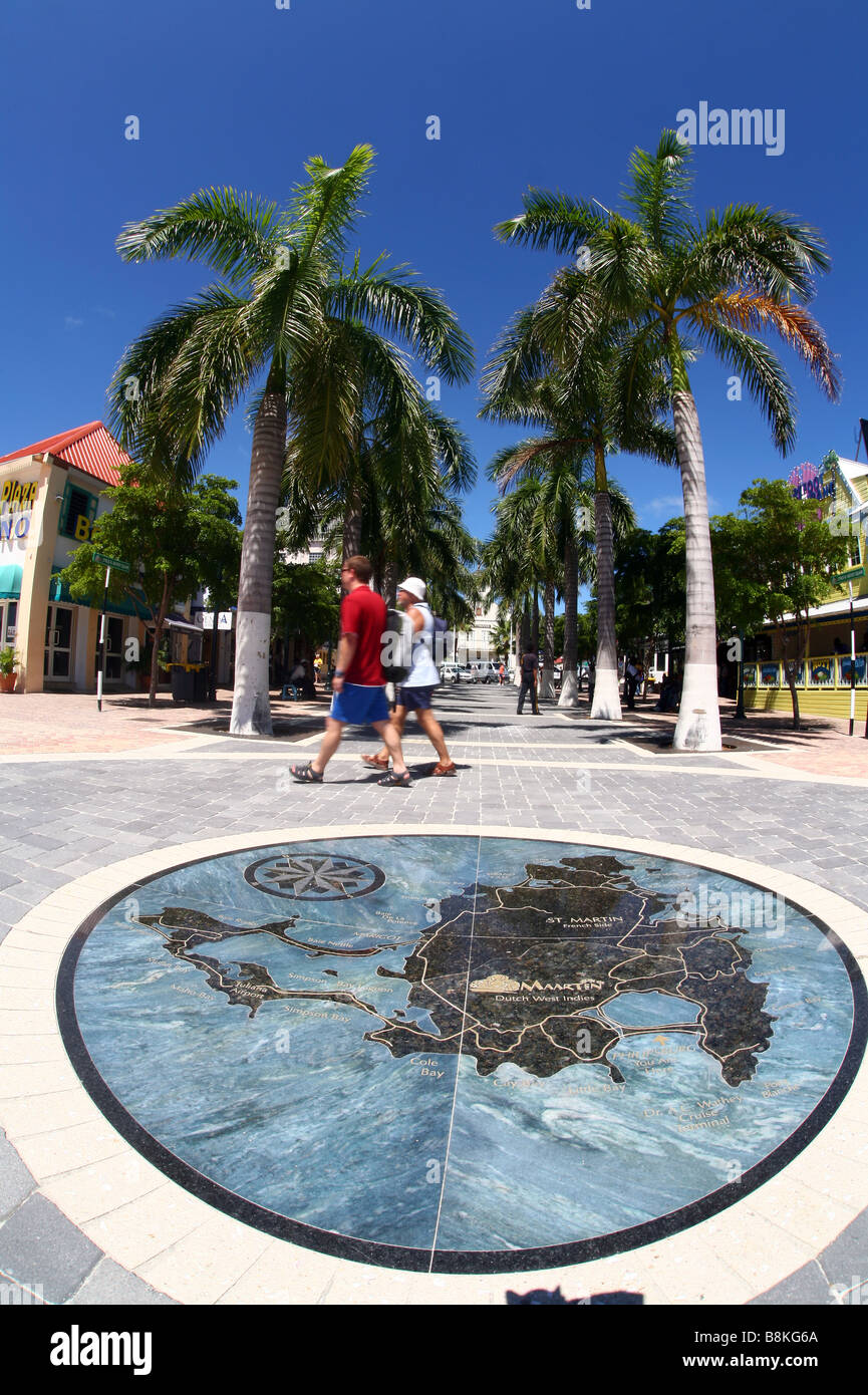 A stone world map in the city Philisburg on the Caribbean isle Saint ...