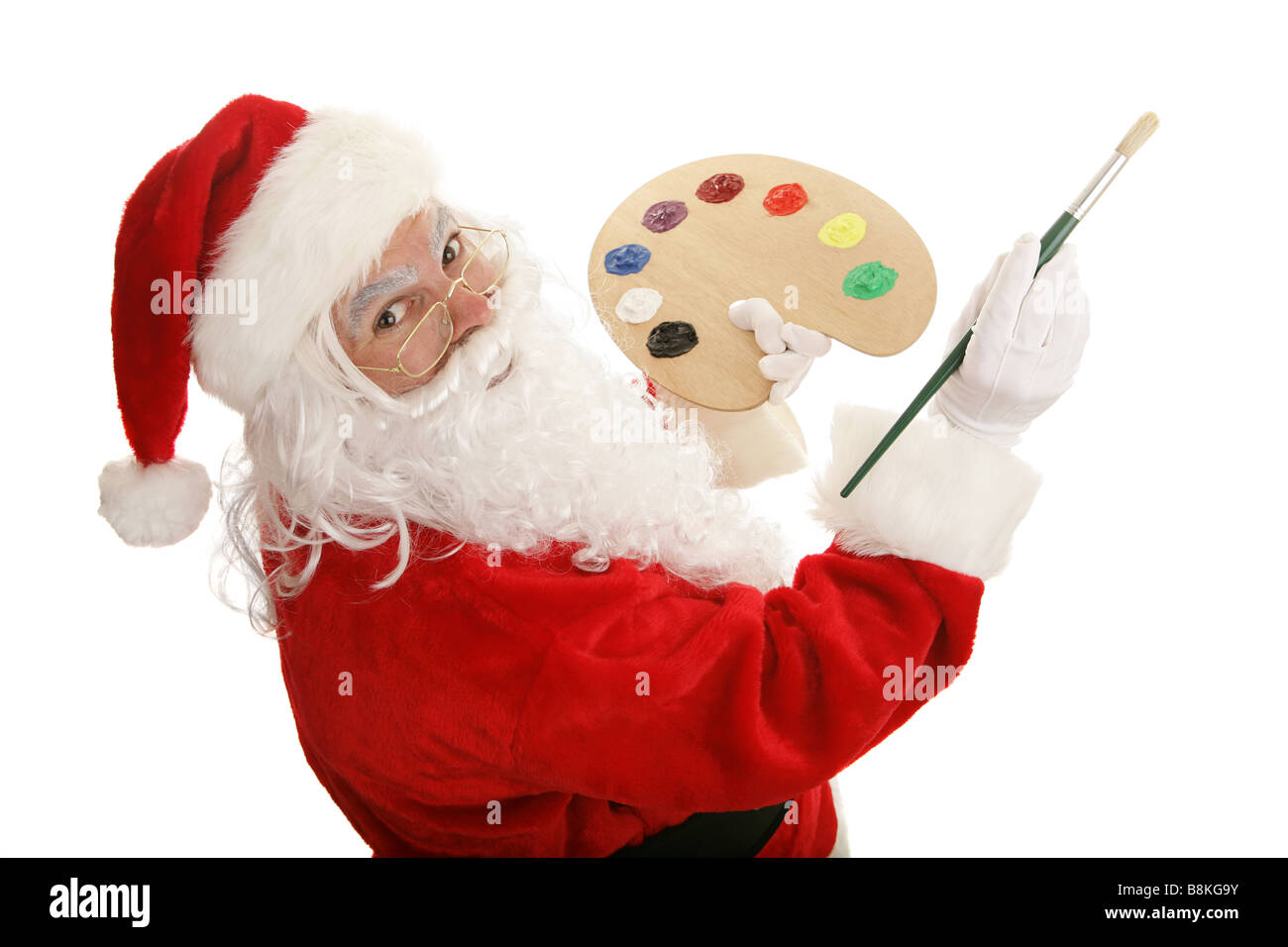 Santa with painting with a colorful paint palette and brush Isolated on ...