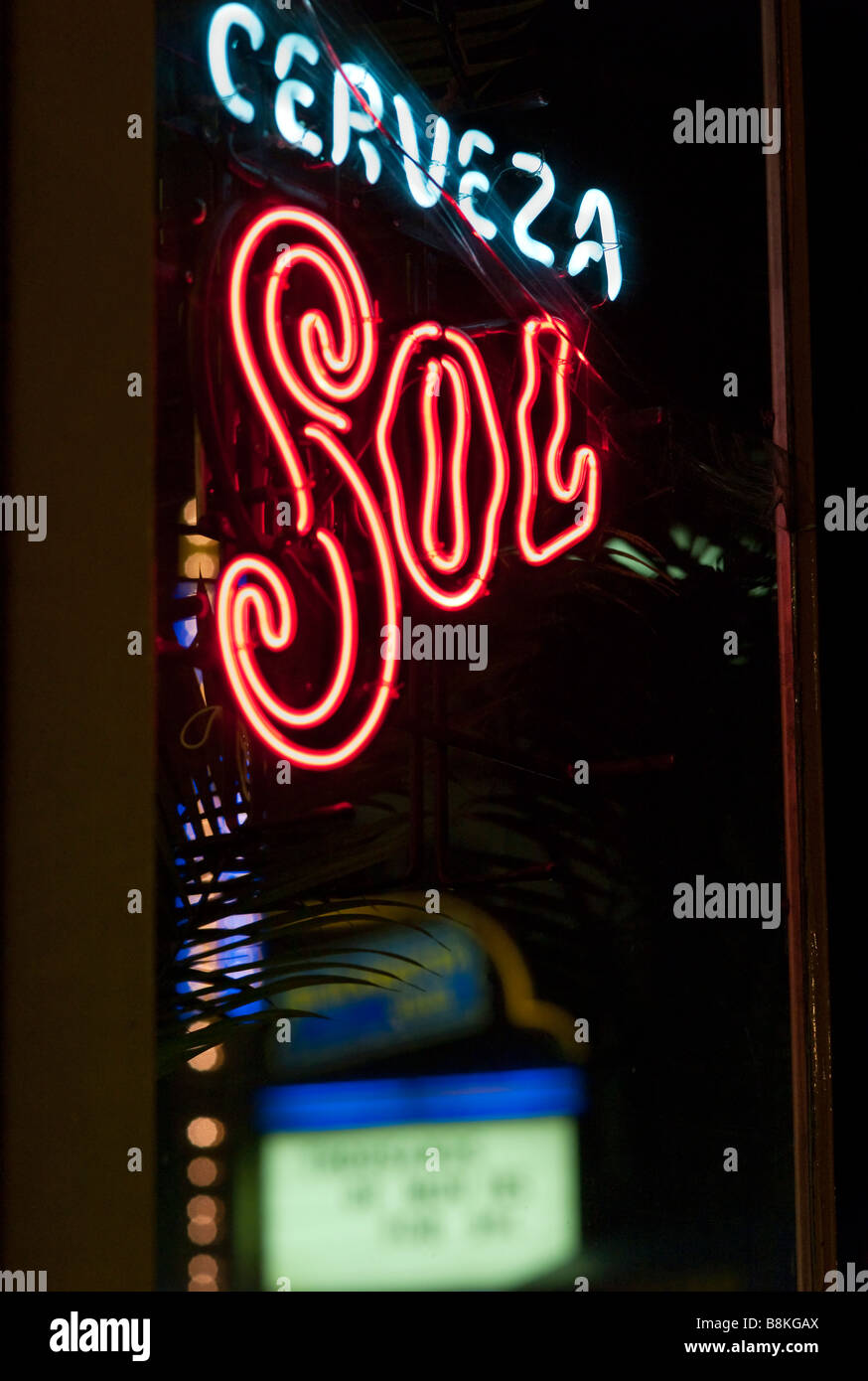 Neon sign in window of Mexican restaurant Stock Photo - Alamy