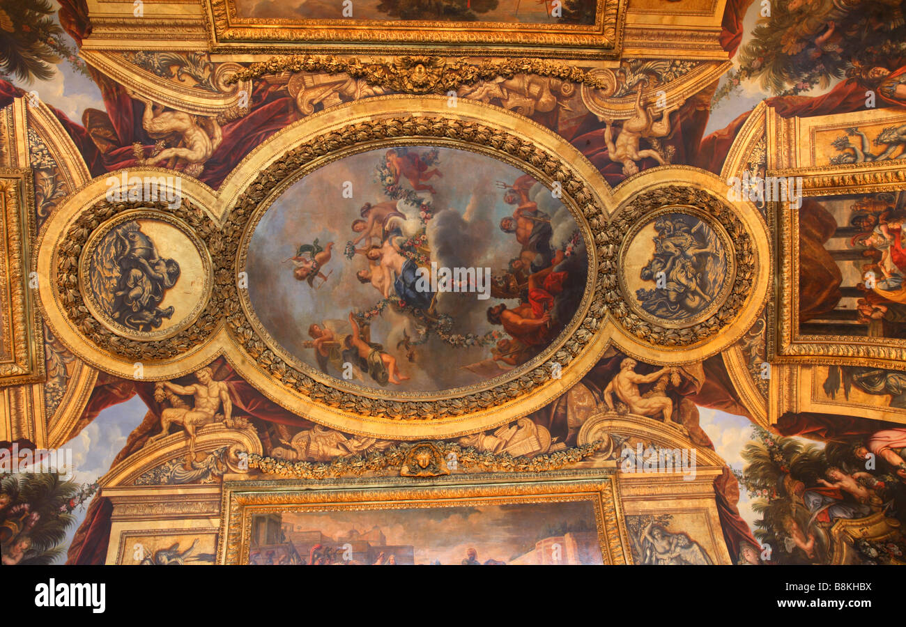 Detail of the painted ceiling of Louvre museum, Paris, France Stock ...