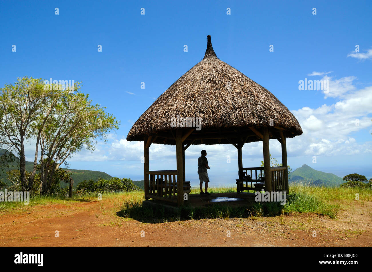 A tourist at viewpoint, Black river gorges national park, Mauritius ...