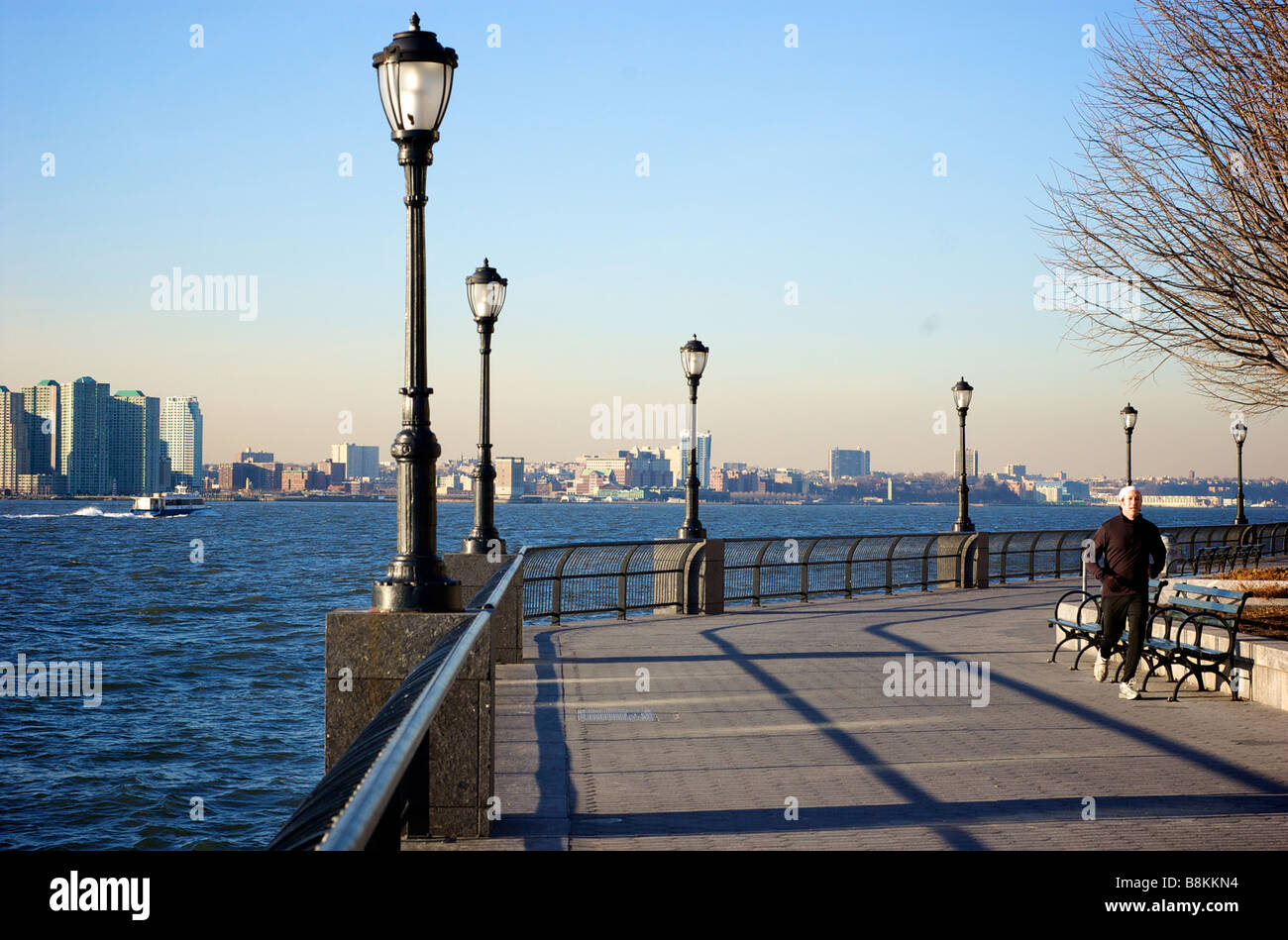 Adult Man Jogging along Hudson River Park in New York City, NY USA ...