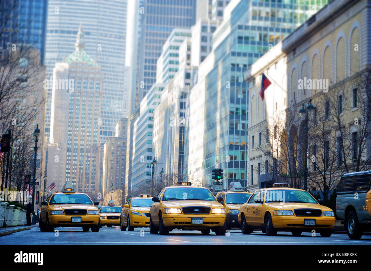 Street Scene of Morning Taxi Traffic on Park Avenue in New York City ...