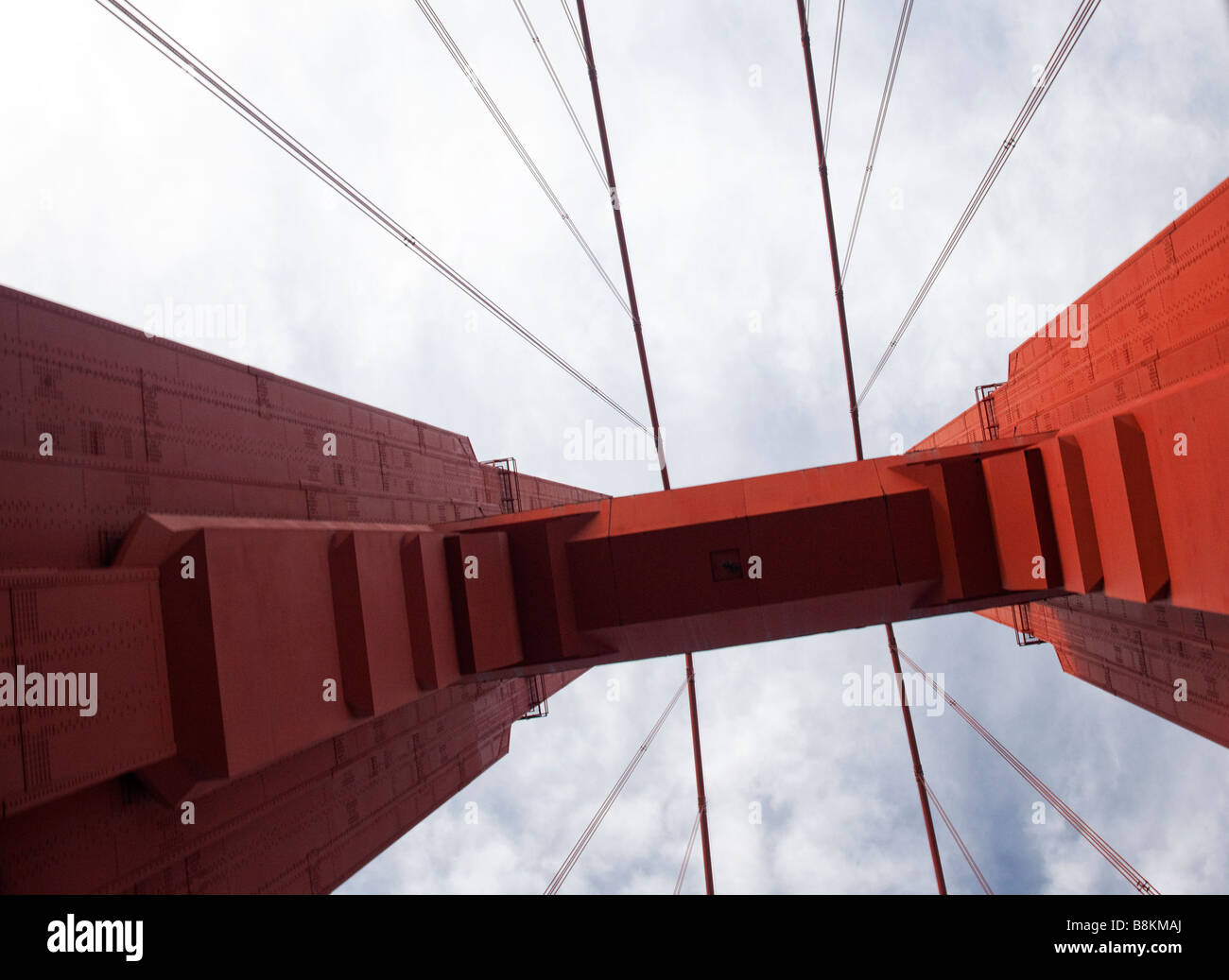 Looking up to the sky from under a Golden Gate Bridge stantion Stock ...