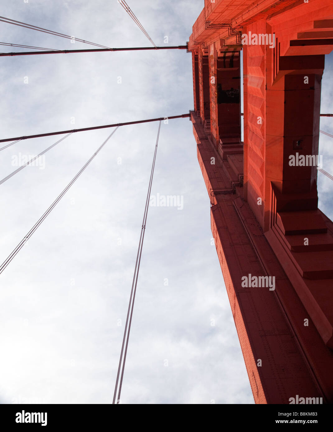 Looking up to the sky from under a Golden Gate Bridge stantion Stock ...