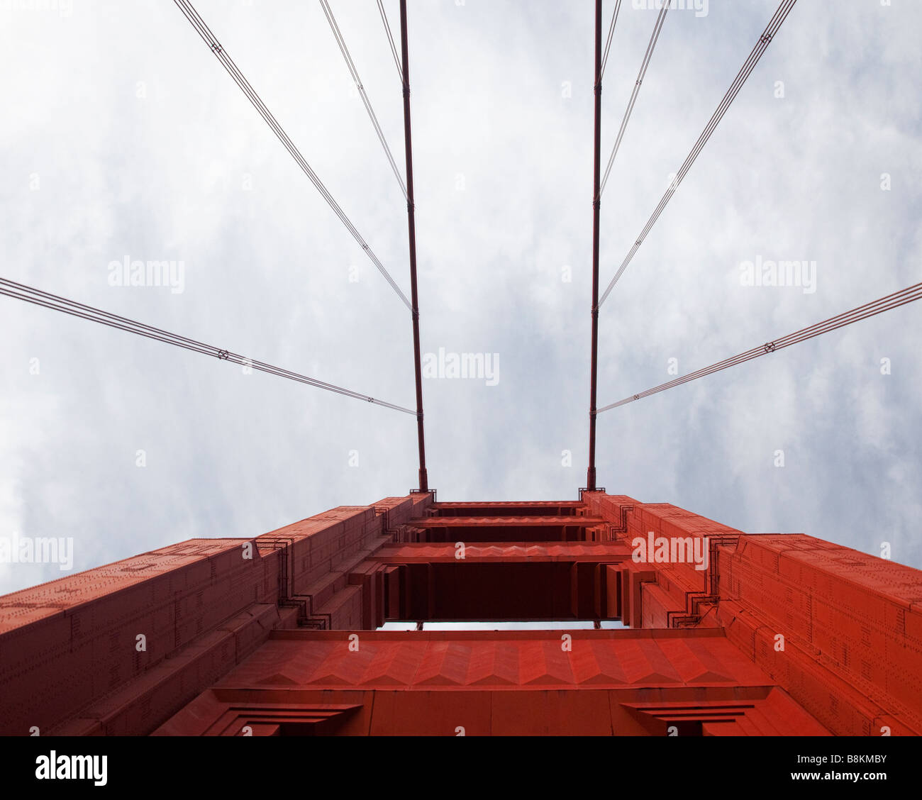 Looking up to the sky from under a Golden Gate Bridge stantion Stock ...
