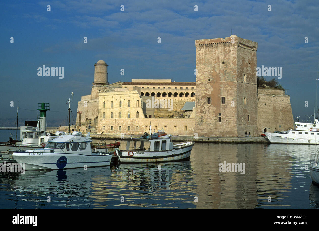Marseille, Fort St Jean, guarding the entrance to the Vieux Port, seen ...