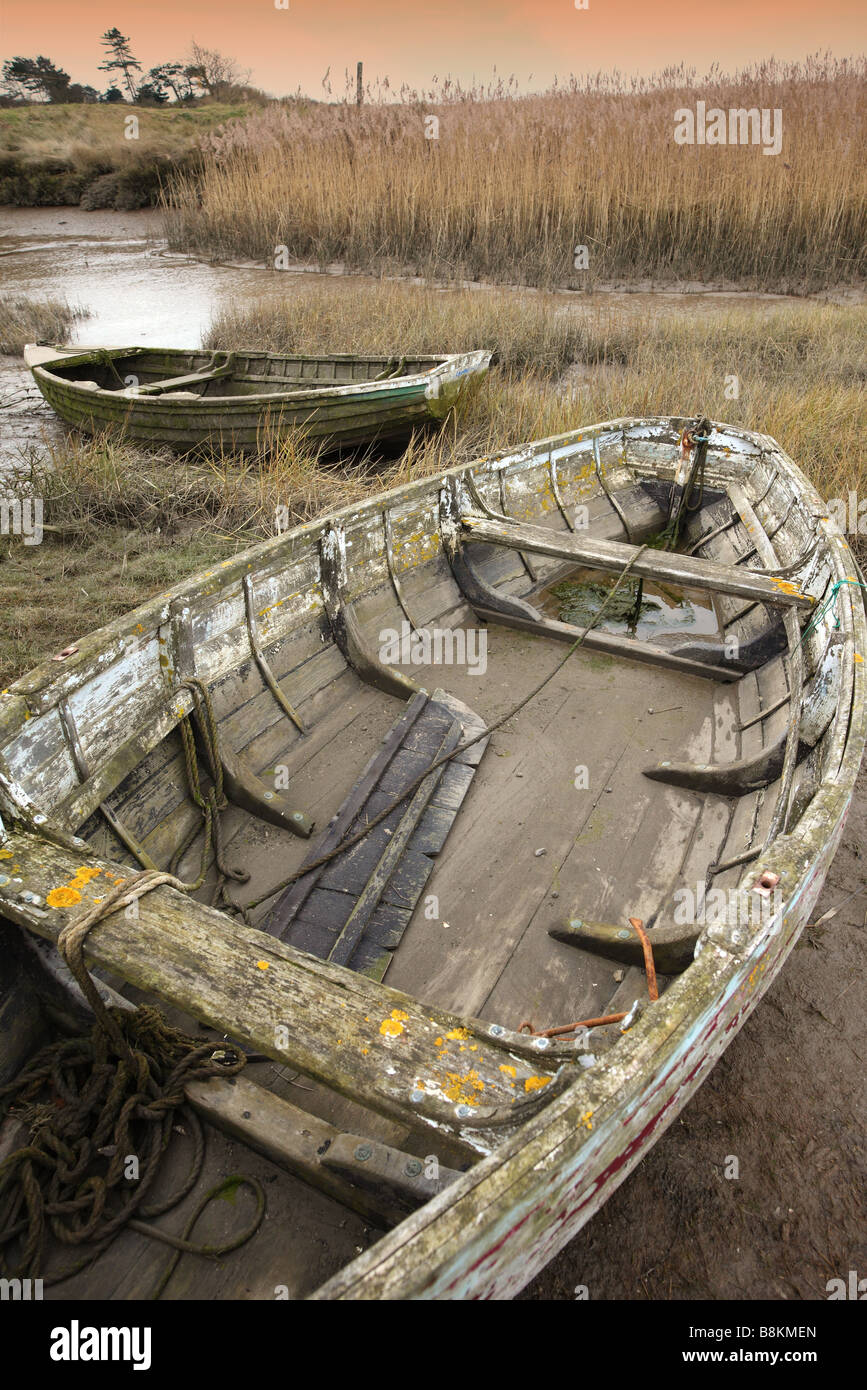 Old Boats Lying unused at Low Tide, Salt Marshes on the [North Norfolk ...