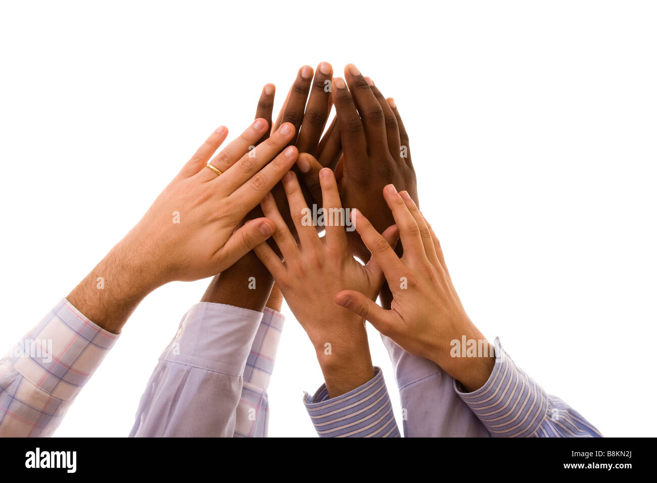 multiracial hands gesturing together isolated on white Stock Photo - Alamy