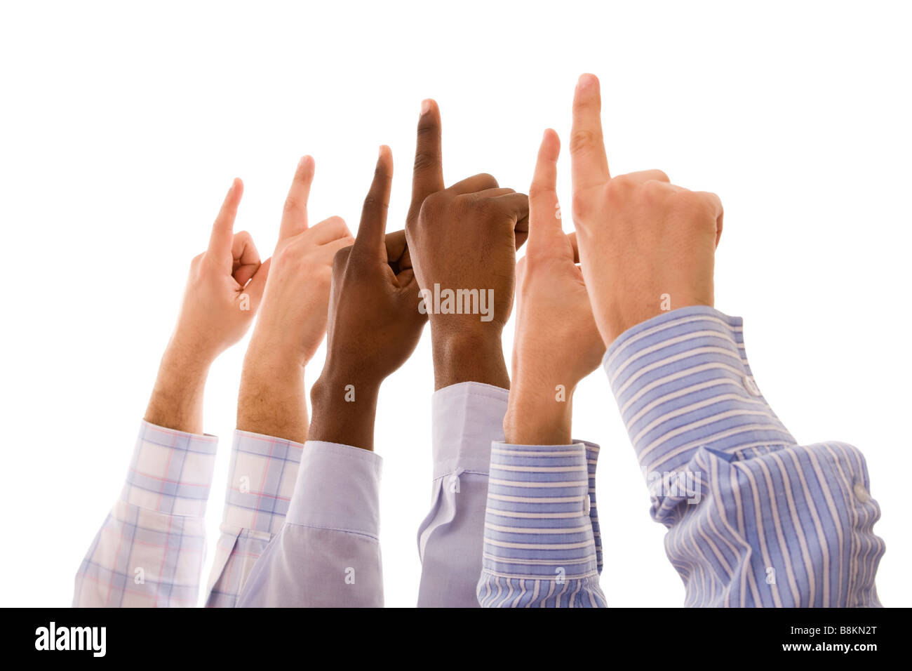 multiracial hands gesturing together isolated on white Stock Photo - Alamy