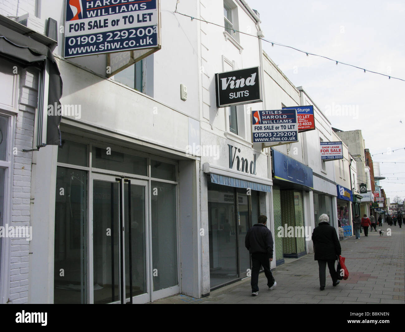 Empty closed down shop units in a desolate part of Worthing shopping ...