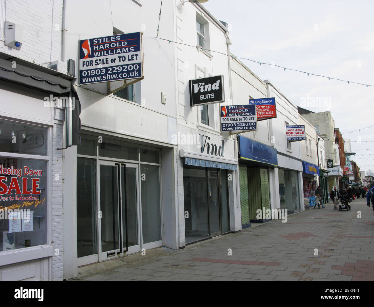 Empty closed down shop units in a desolate part of Worthing shopping ...