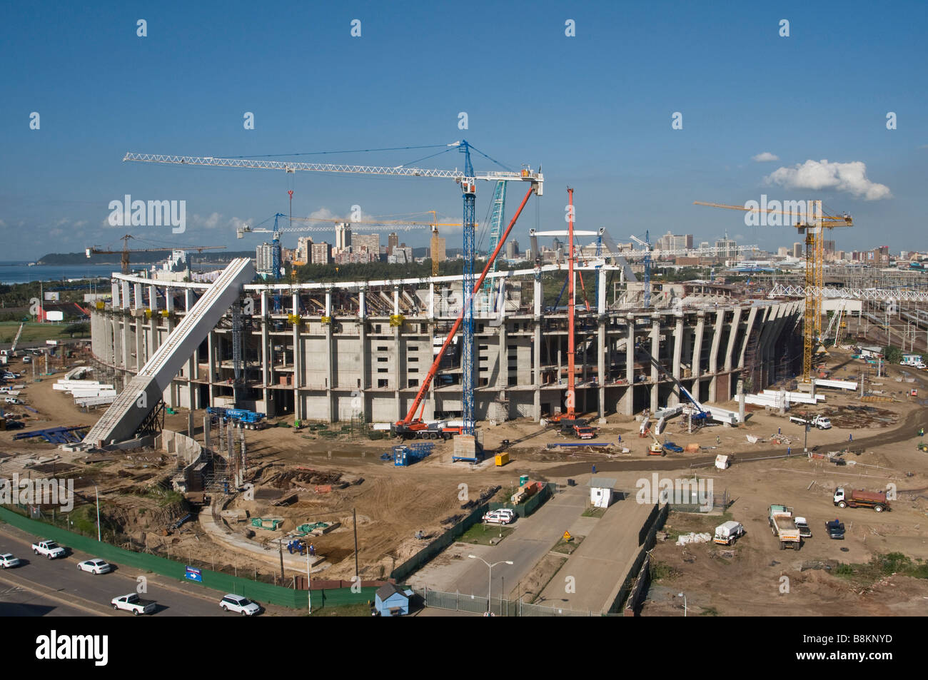 Construction of Moses Mabhida soccer stadium, Durban, South Africa ...