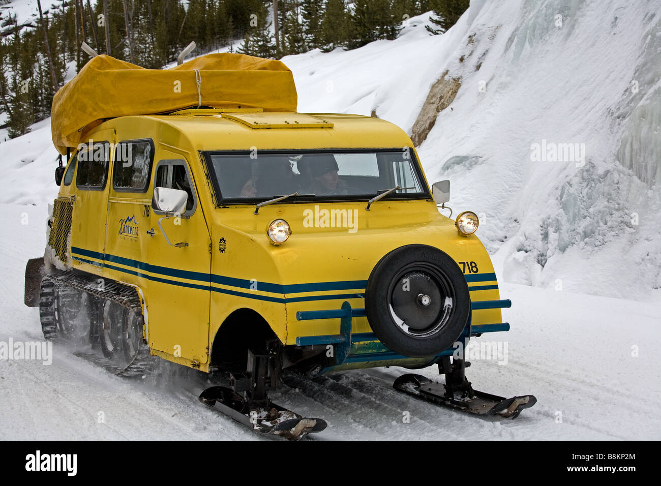 Snowcoach travelling inside Yellowstone National Park Stock Photo - Alamy