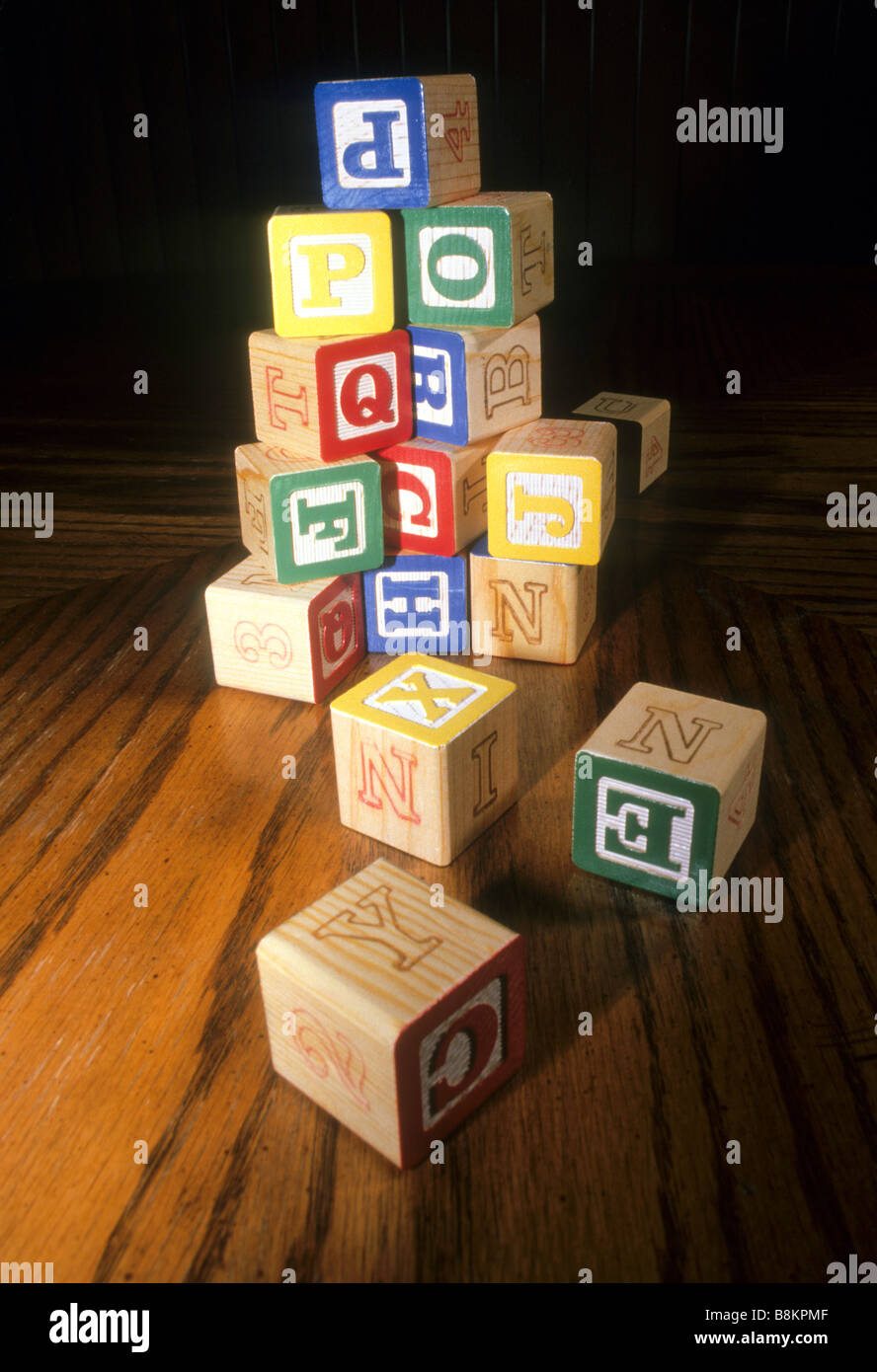 Stack of child's wooden toy blocks Stock Photo - Alamy