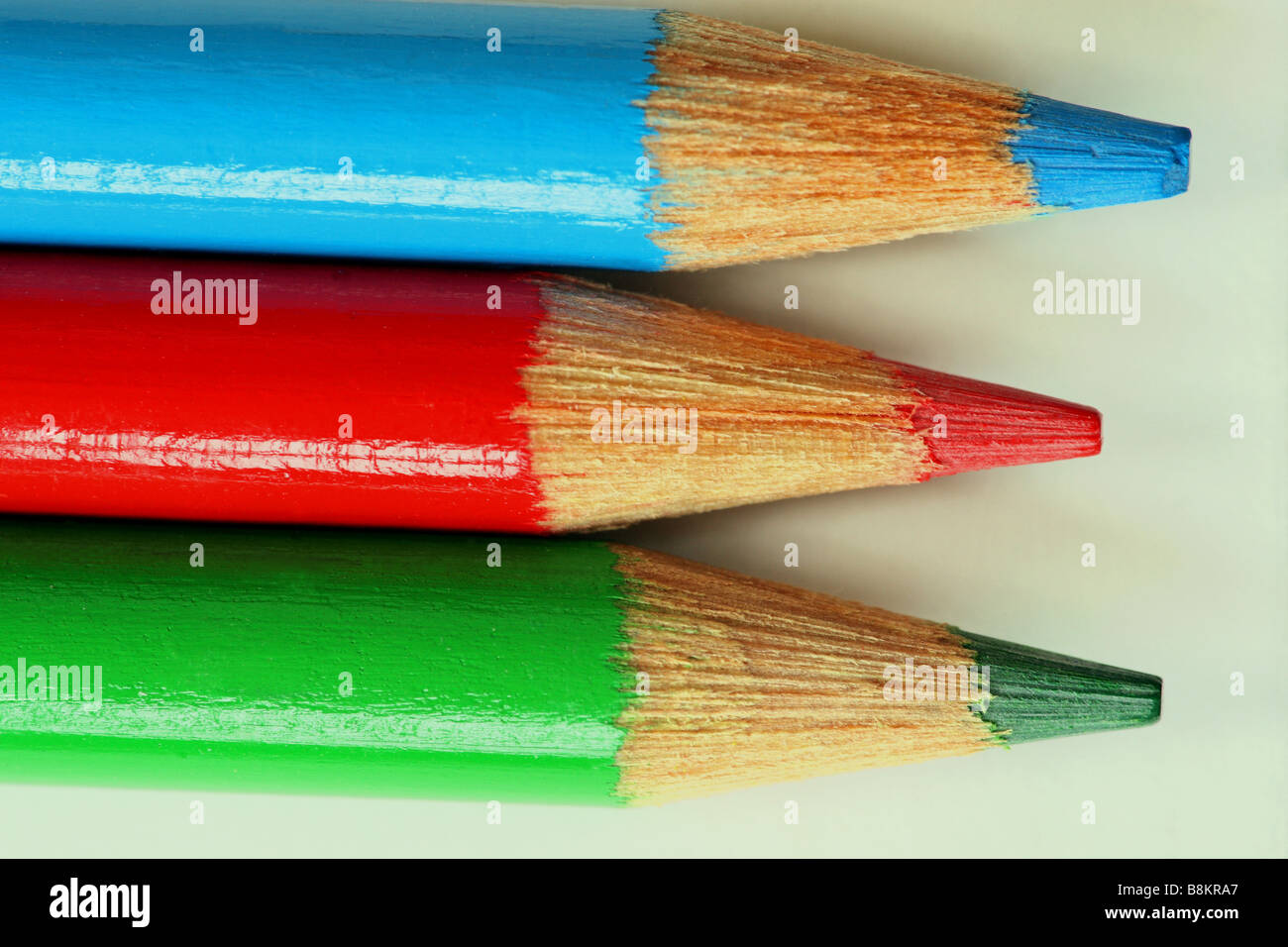 Macro View of Three Colored Pencils Side By Side, Blue, Red and Green ...