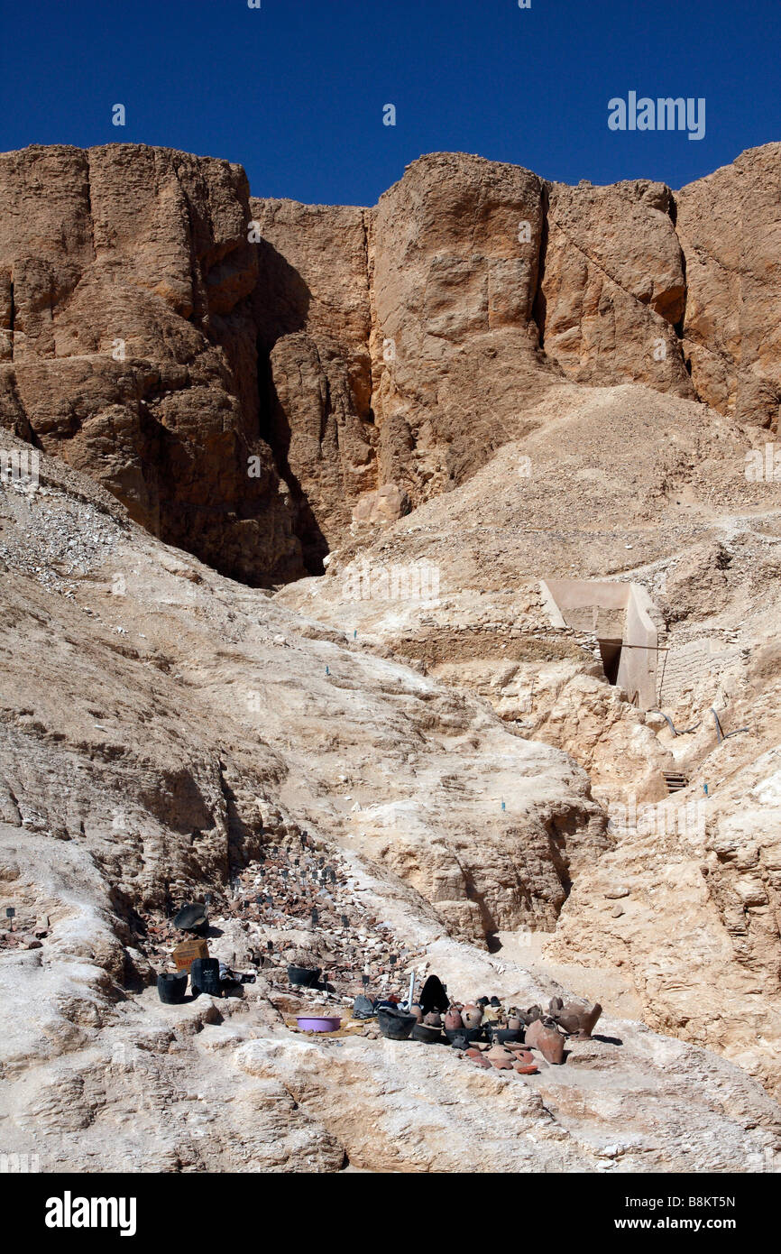 Excavated pots in the Valley of the Kings near Luxor in Egypt Stock ...