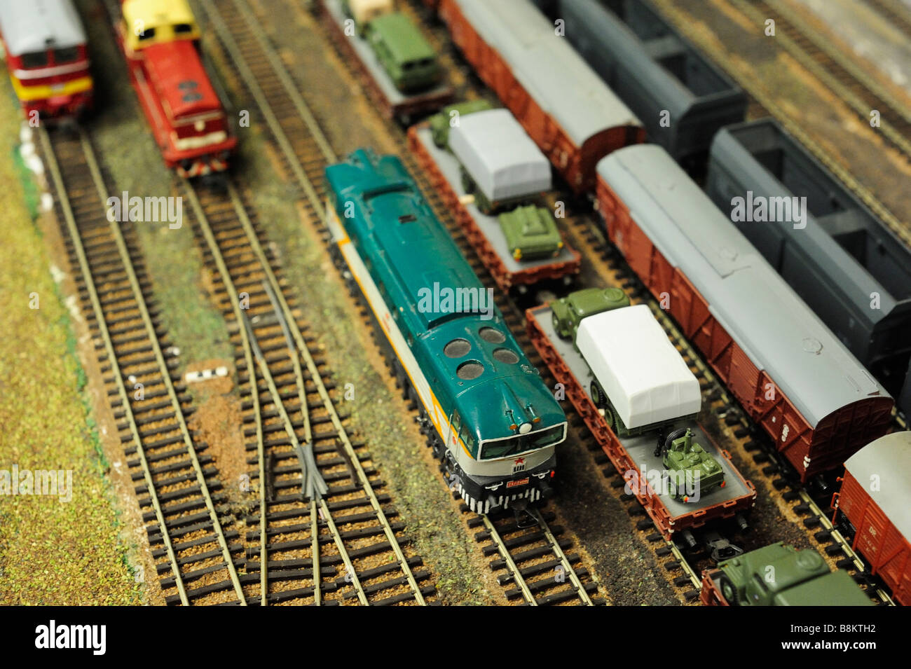 Detail of Model railway plant with Locomotive, wagon, tracks and ...