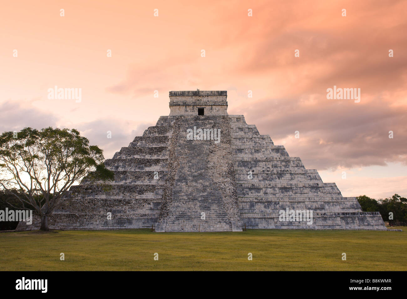 The Pyramid at Chichen Itza at sunset Stock Photo - Alamy