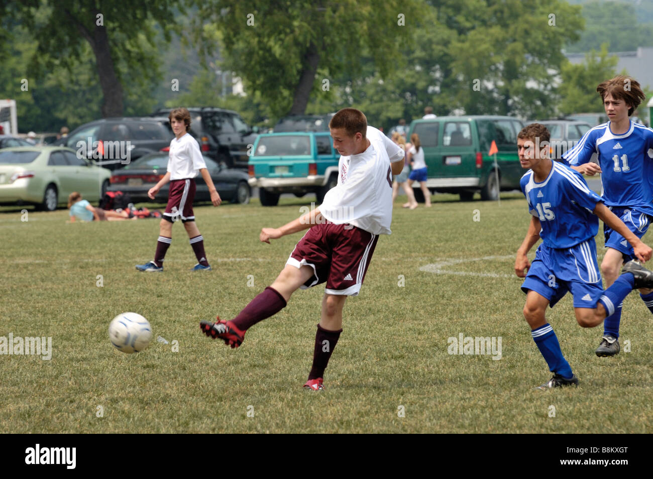 American high school teenage soccer players during a game Stock Photo ...