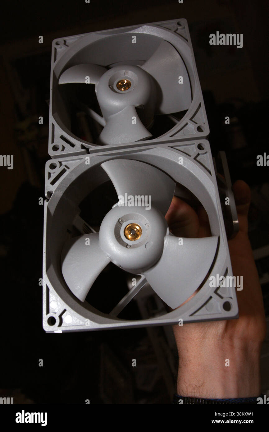 One of the dual plastic fan assemblies from an Apple PowerMac G5 Stock ...