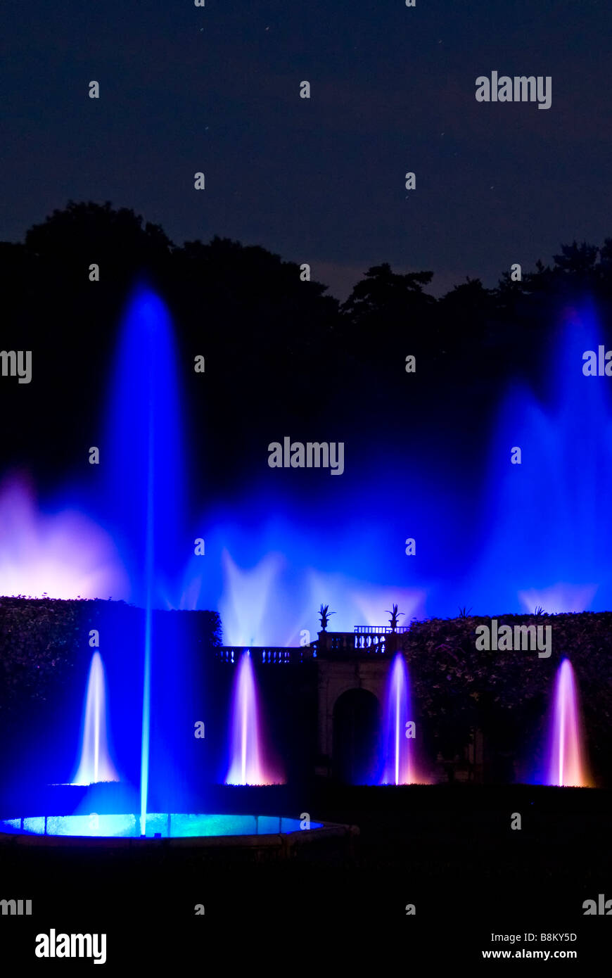 Colored fountains at night, Longwood Gardens, Kennett Square ...