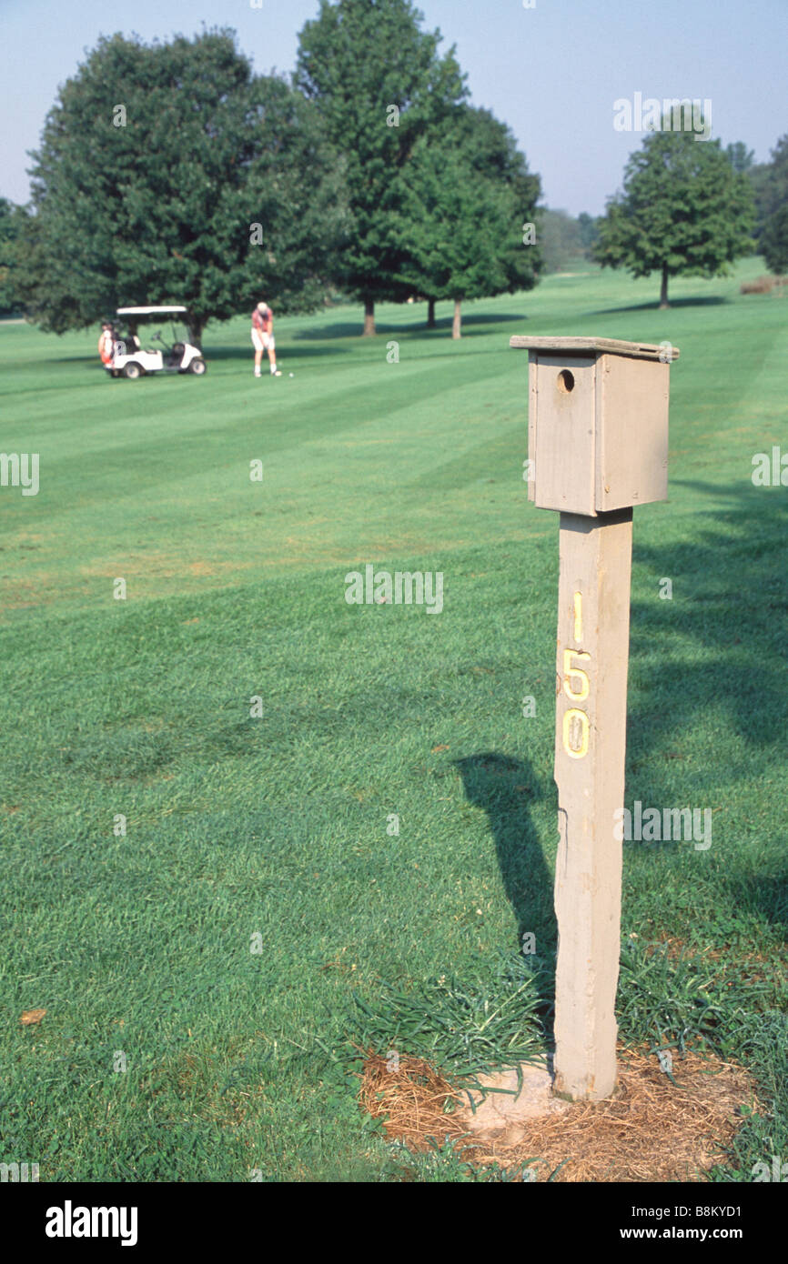 A Bluebird House on a Golf Course used as the 150 yard marker ...