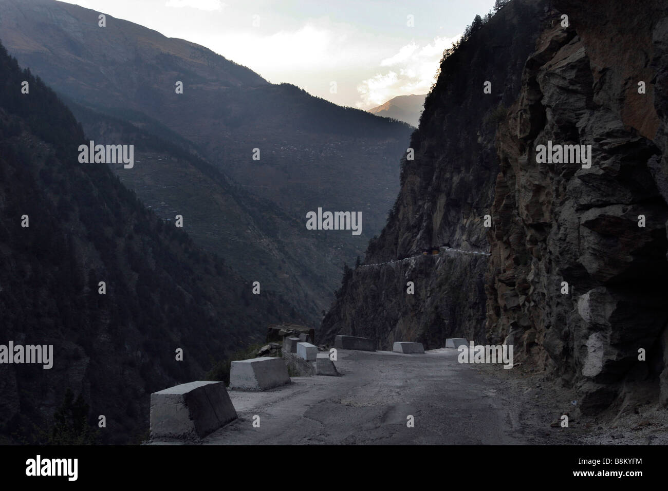 A scenic road near Sangla in the Sangla Valley of Himachal Pradesh in ...
