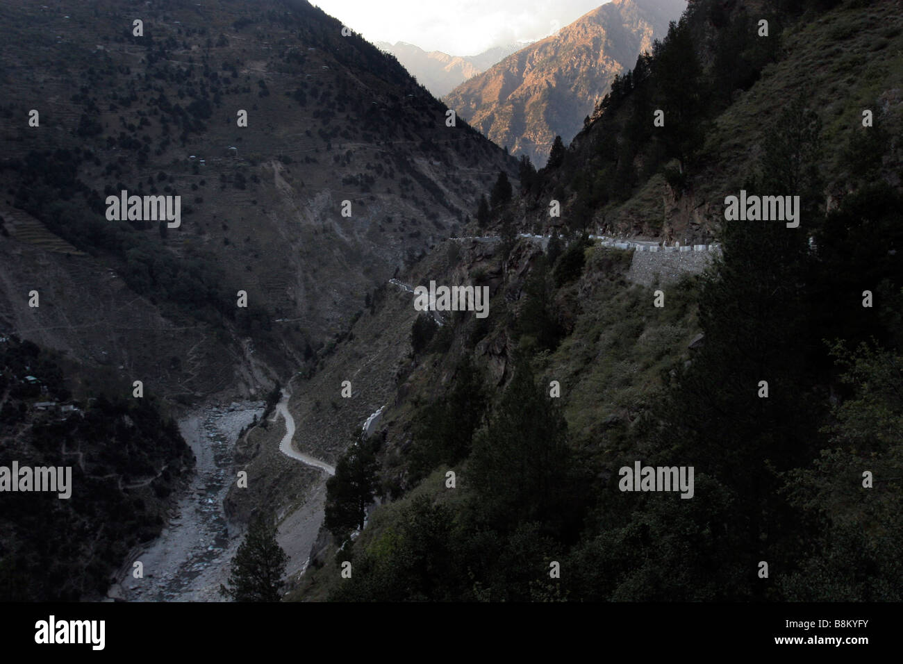A scenic road near Sangla in the Sangla Valley of Himachal Pradesh in ...