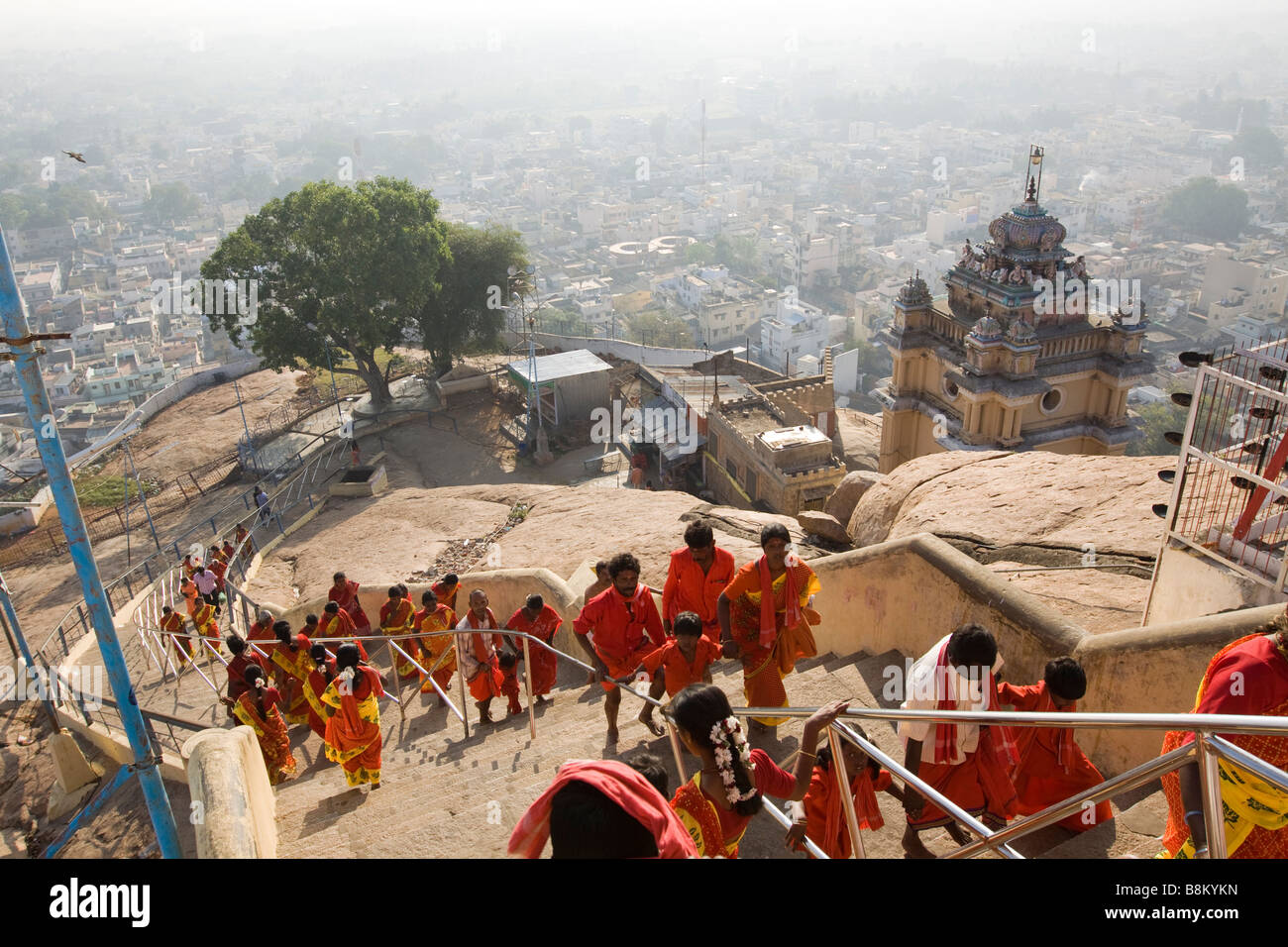 India Tamil Nadu Tiruchirappalli Rock Fort Temple pilgrims climbing ...