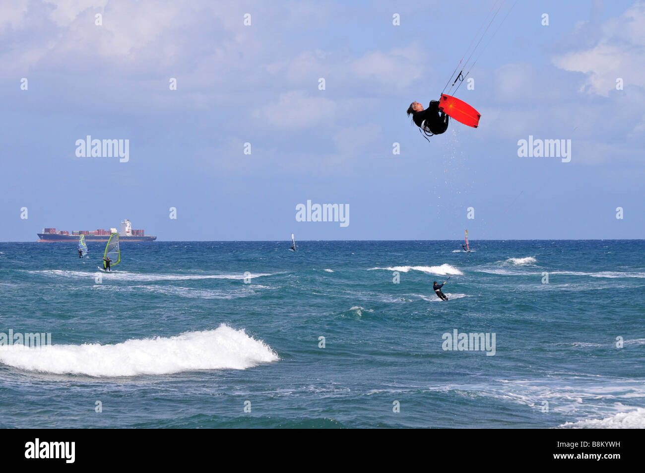 Israel Haifa Surfers in Bat Galim beach during the Israeli windsurfing ...