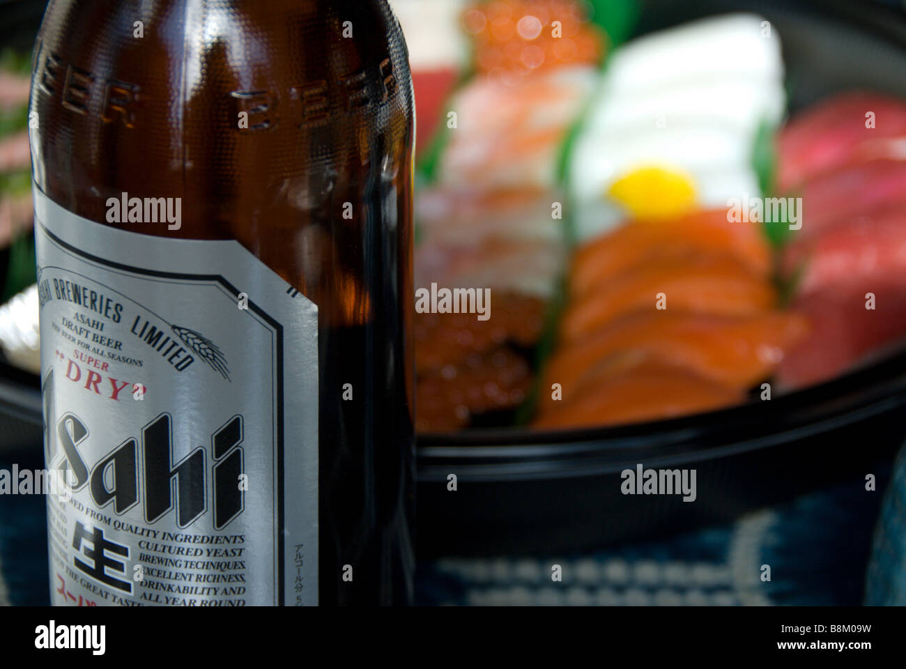 Asahi Beer and nigirizushi - typical Japanese party food Stock Photo ...