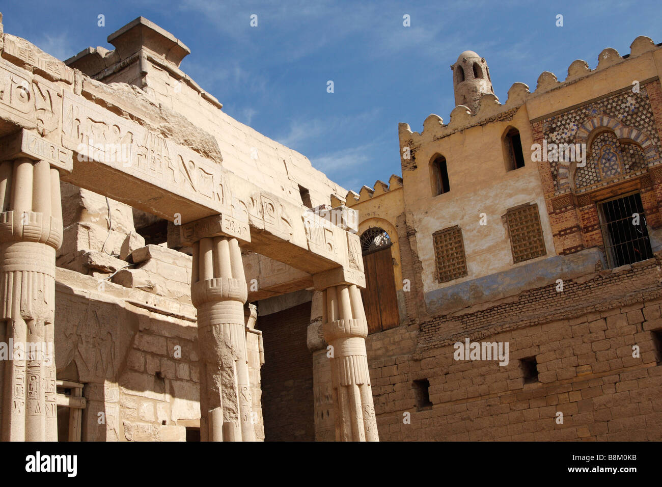 Egypt, Luxor temple building ruins, Great Court of Ramses II and Mosque ...