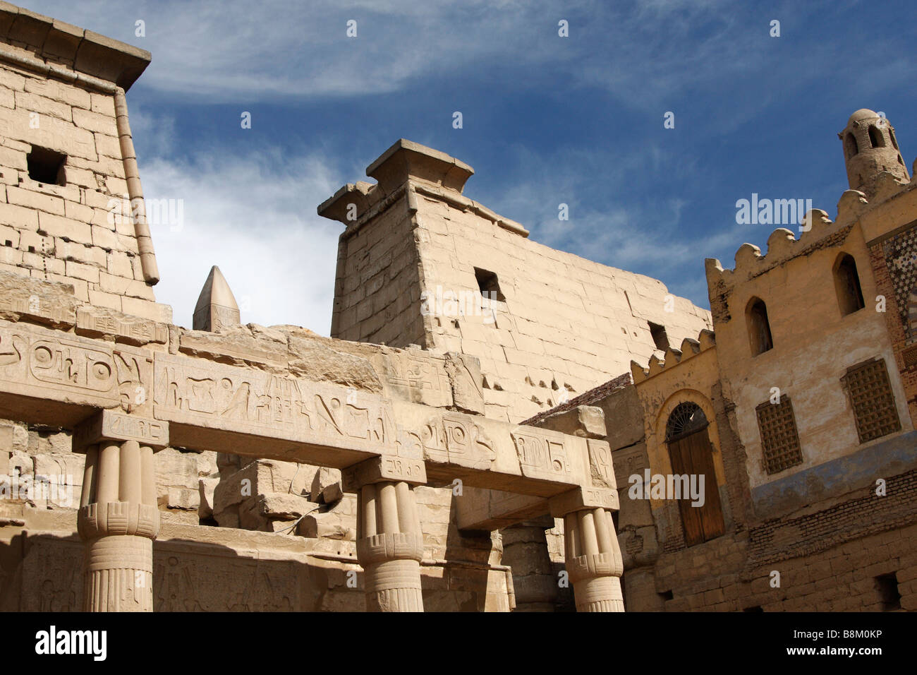 Egypt, Luxor temple complex, First Pylon wall and Great Court of Ramses ...