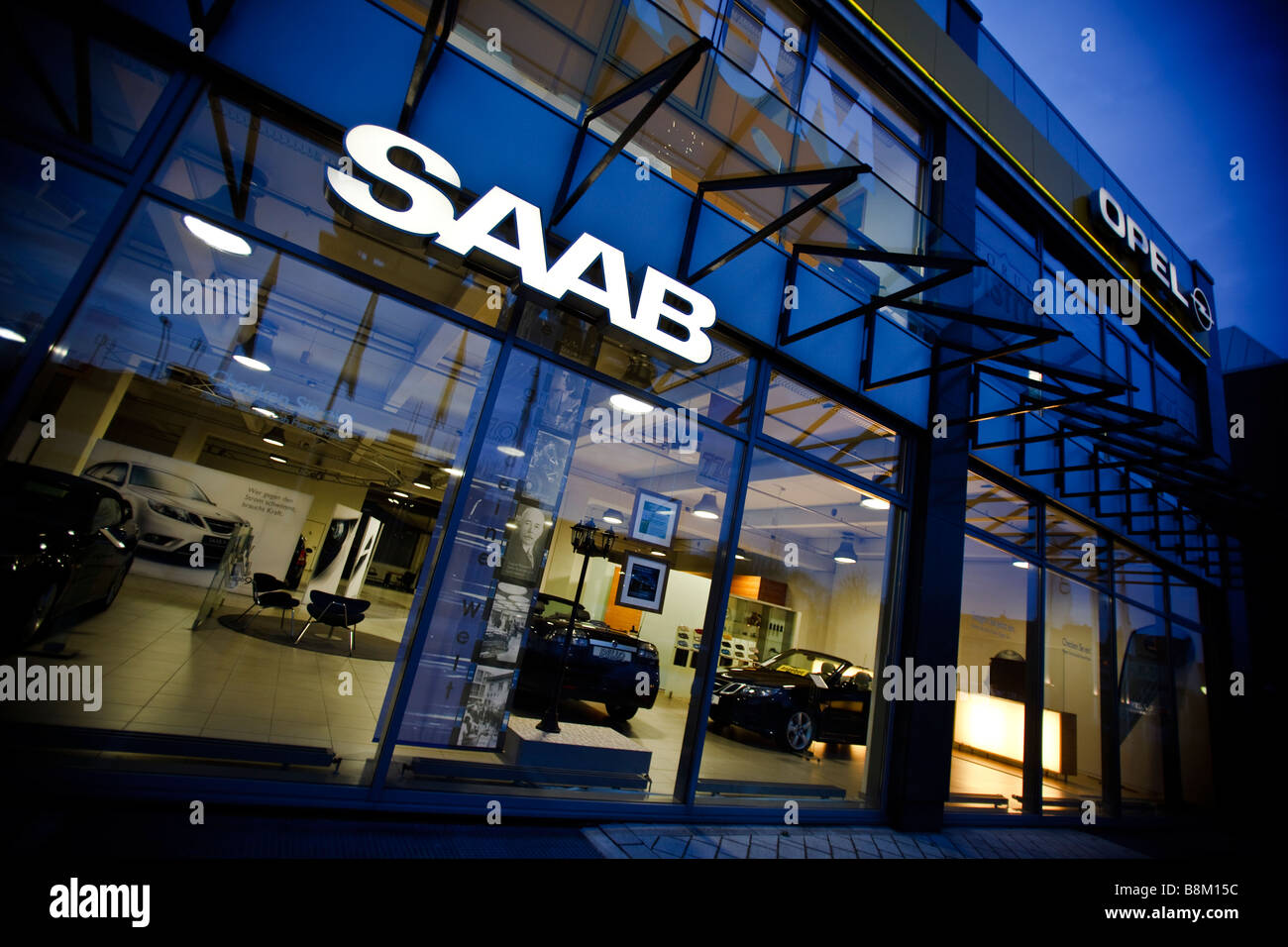 A Saab sign is seen at the Dello Saab dealership in Hamburg, Germany ...