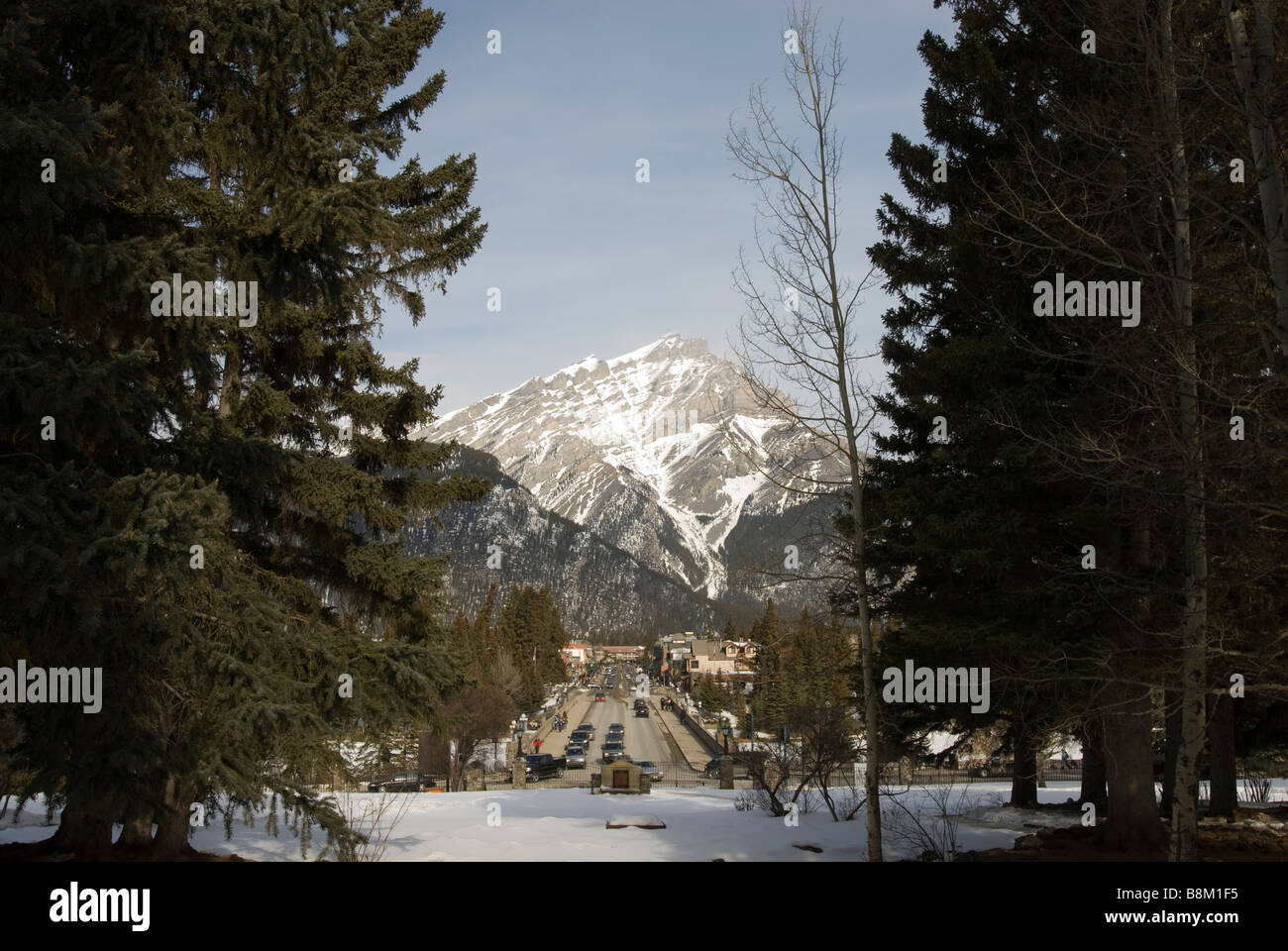 Cascade Mountain and the town of Banff in Alberta, Canada Stock Photo ...