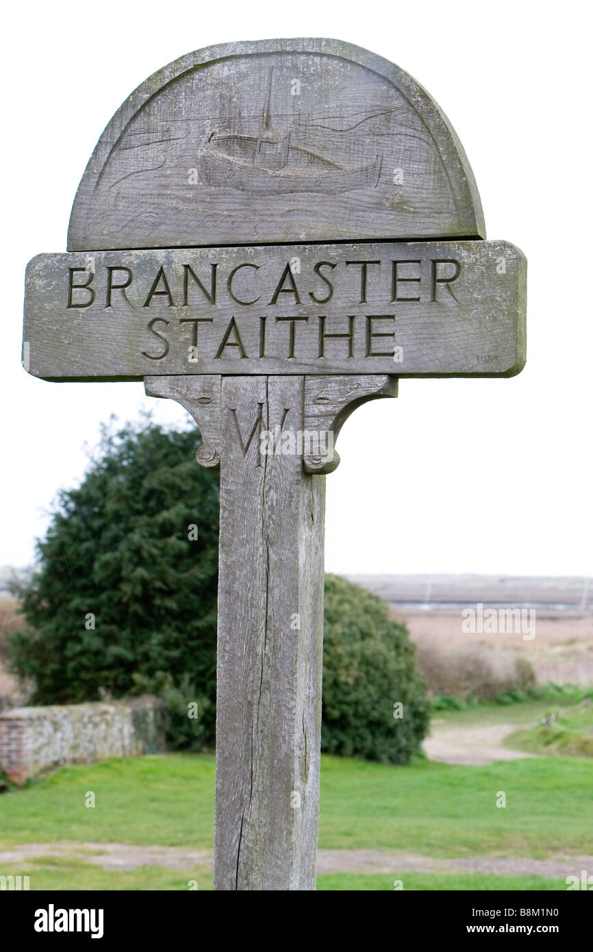 Village sign, Brancaster Staithe Norfolk UK Stock Photo - Alamy