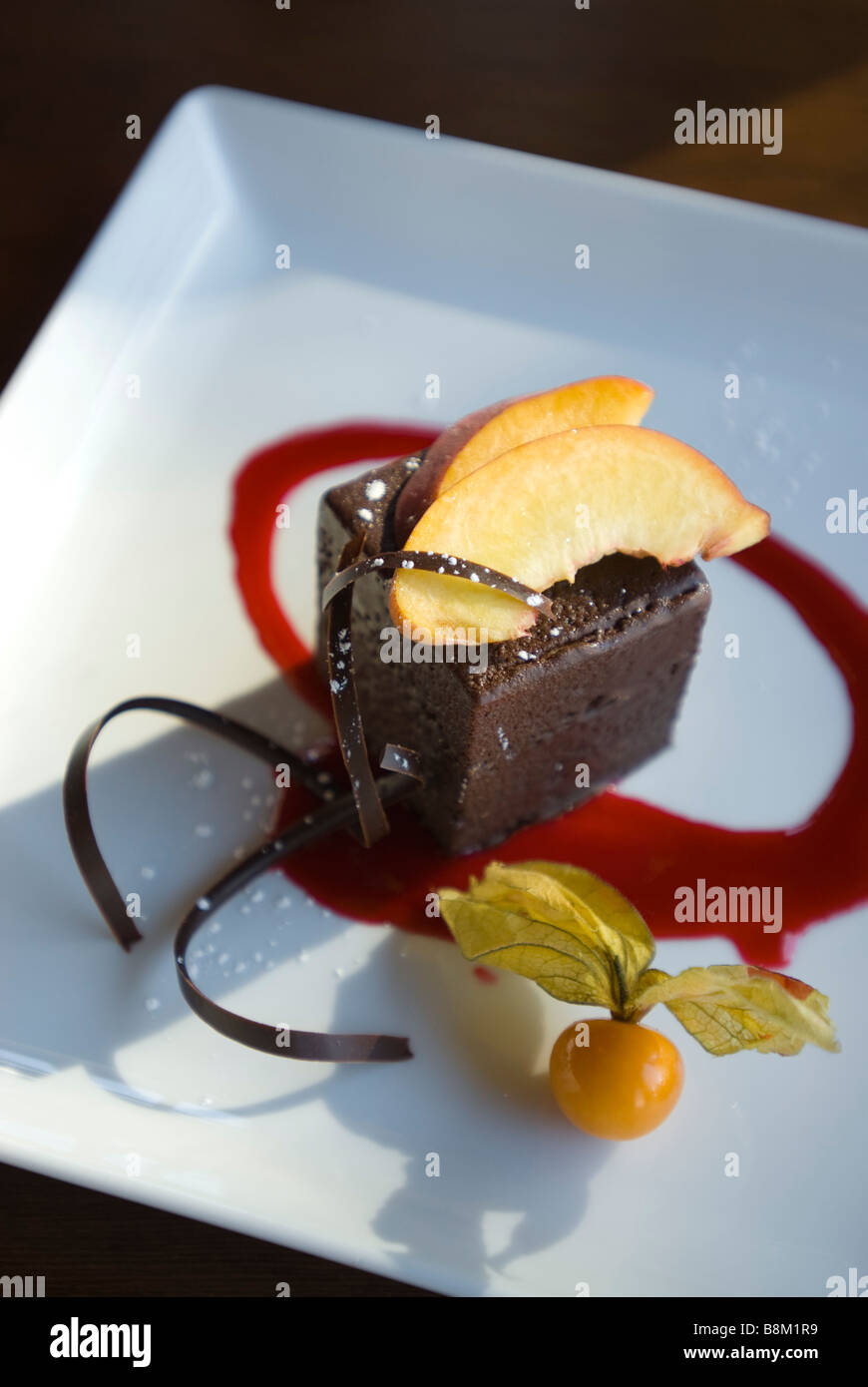 Chocolate dessert served at Banff National Park, Alberta, Canada Stock ...