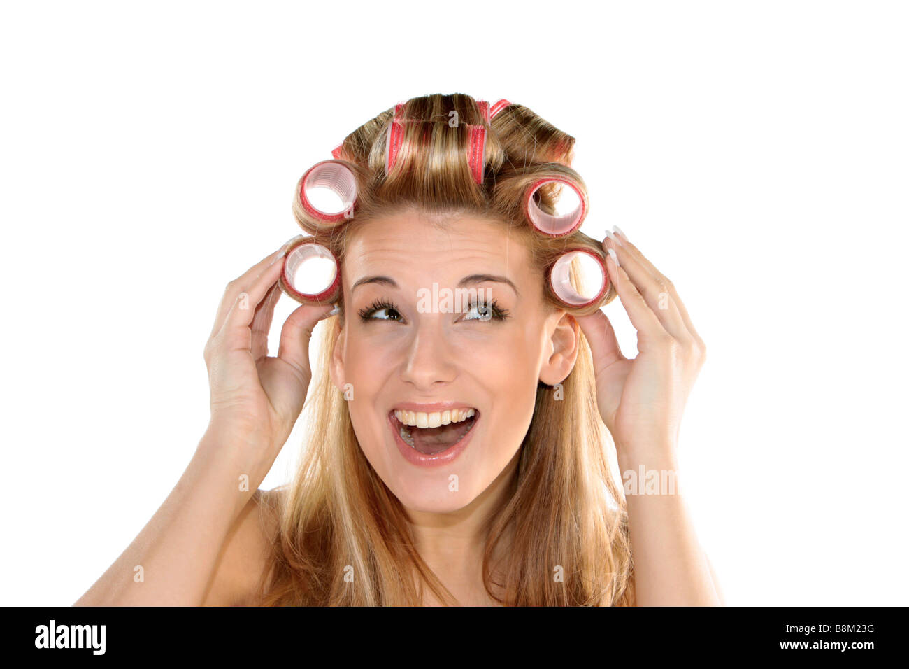 beautiful girl with hair curlers Stock Photo - Alamy