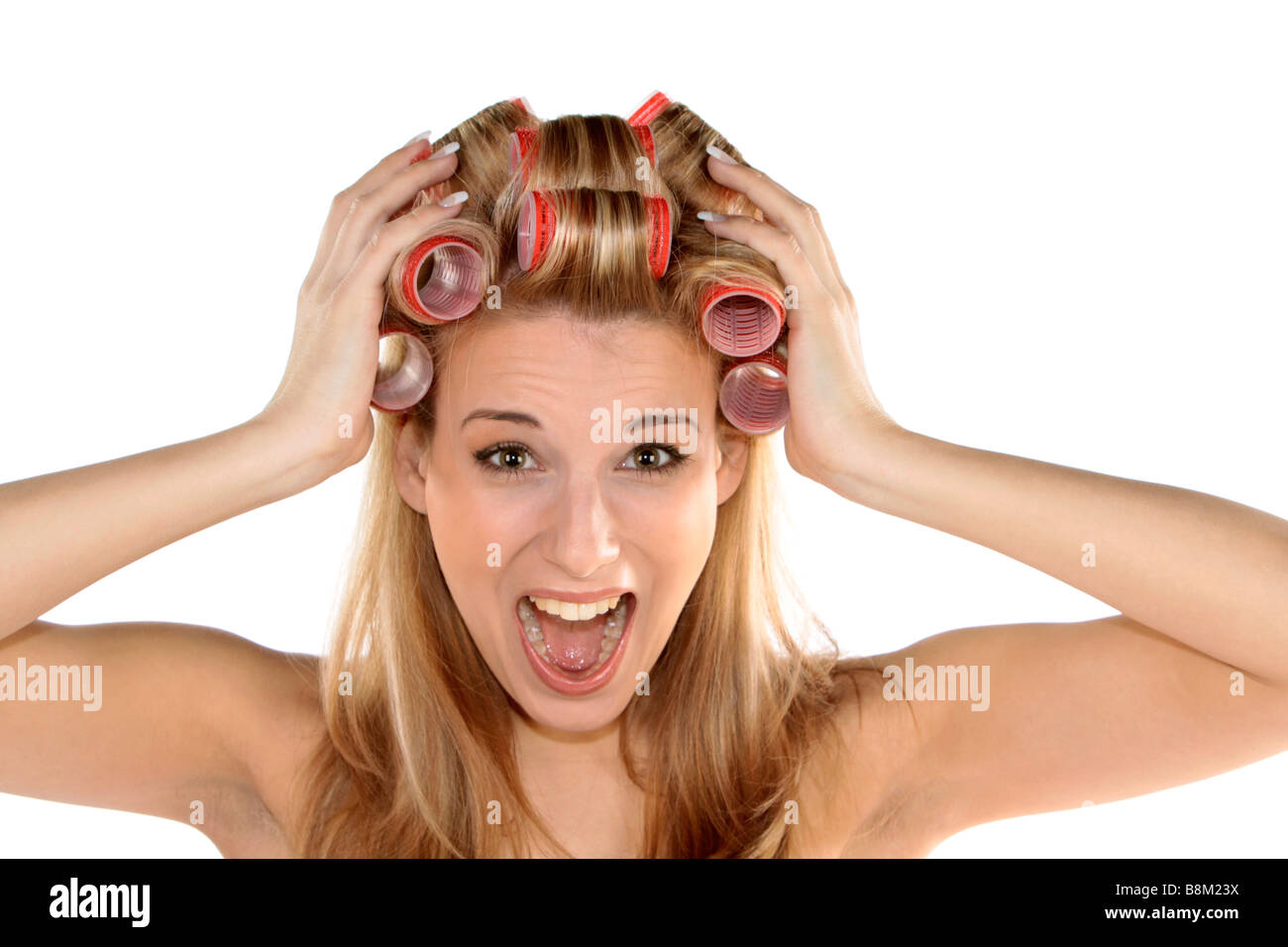 beautiful girl with hair curlers Stock Photo - Alamy