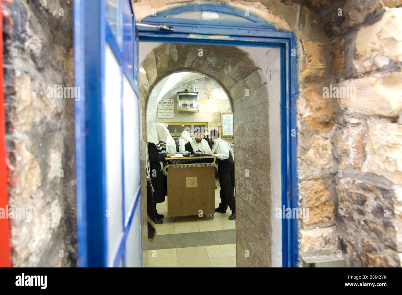 Jewish men study Torah scripture together in the Rashbi Grave in Meron ...